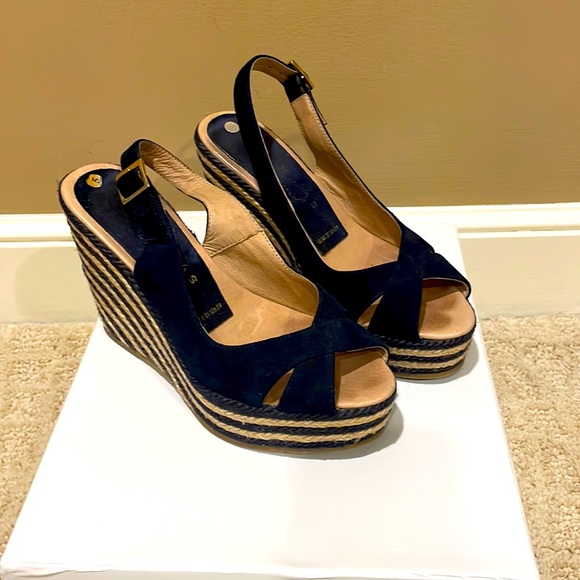 Shoes | Barcelo Blue Suede Wedge | Poshmark